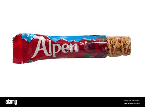Alpen Strawberry Yoghurt Bar Opened To Show Contents Isolated On