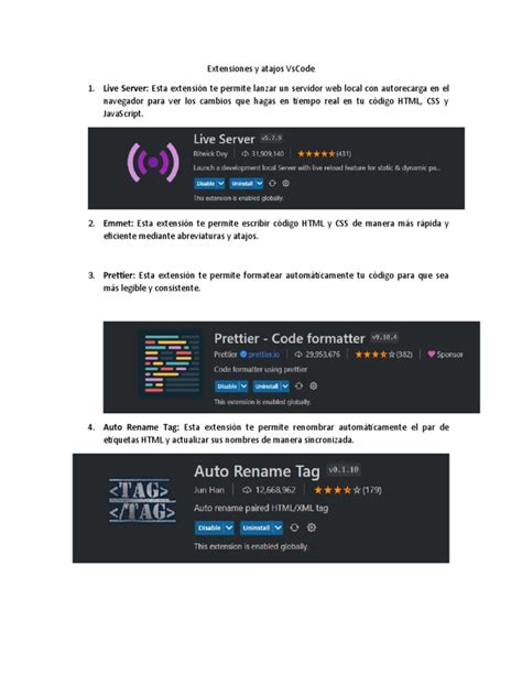 extensiones y atajos vscode pdf html script java