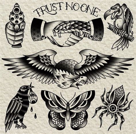 An Old School Tattoo Design With Birds And Wings