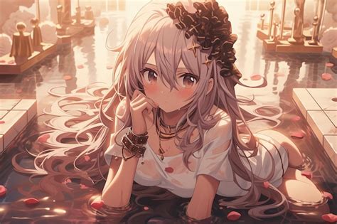 Premium AI Image Anime Girl Taking Chocolate Bath Manga Style Illustration Generative Ai