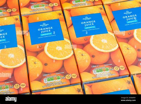 Morrisons Orange Juice Cartons And Labelling Showing Sugar