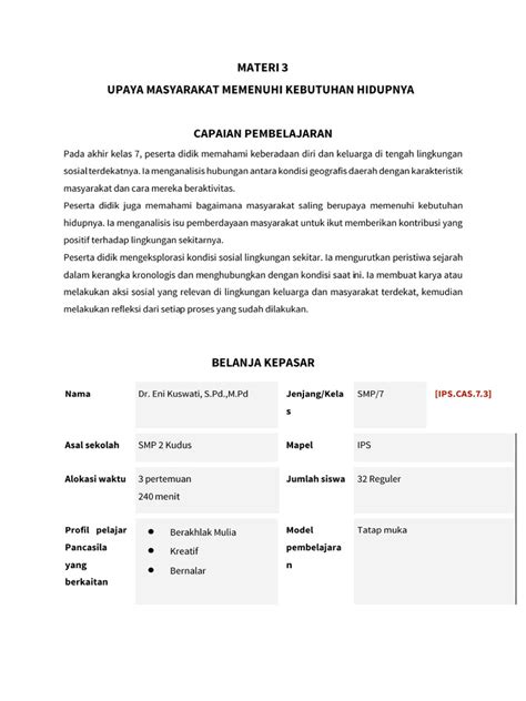 Modul Ajar Fase D Tp 3 3 Kegiatan Ekonomi Permintaan Penawaran Dan Pasar Pdf