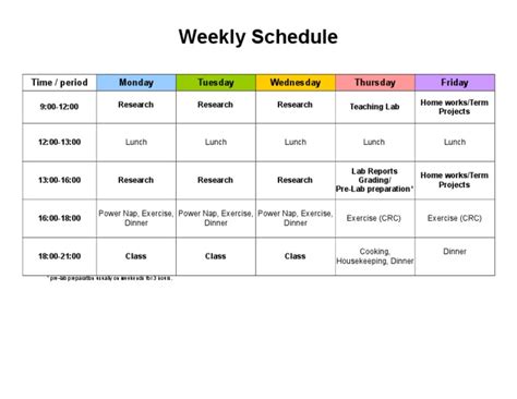Weekly Schedule Time Period Monday Tuesday Wednesday Thursday Friday