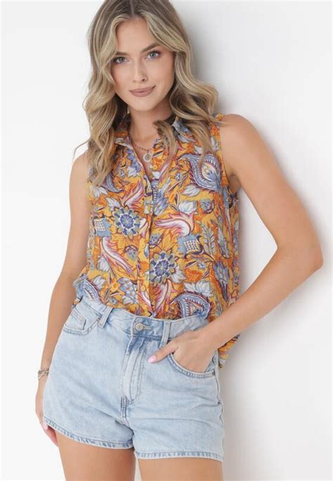 Żółta Koszula Top W Kwiaty Hakkis Born2be