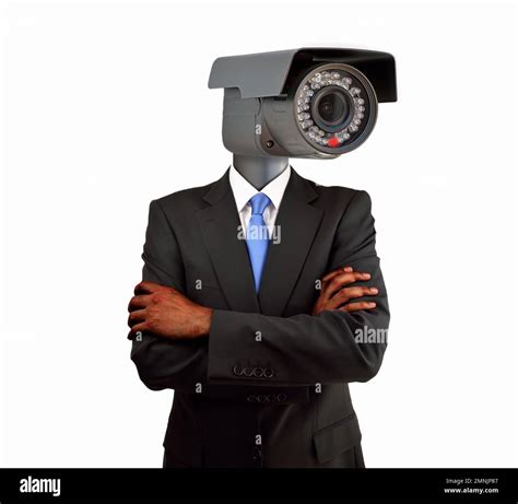 Portrait Of A Businessman With Surveillance Camera On Head As Concept Of Surveillance Isolated