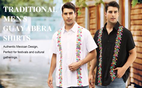 Mexican Shirts For Men Guayabera Embroidered Short Sleeve
