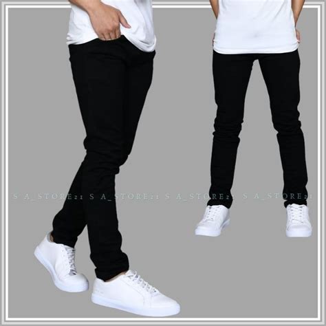 Jual Celana Jeans Pria Laki Laki Dewasa Hitam Pensil Slim Fit Stretch