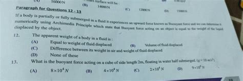What Is The Buoyant Force Acting On A Cube Of Side Length 2 M Floating I