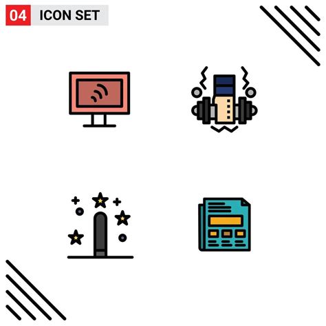 4 Universal Filledline Flat Color Signs Symbols Of Computer Magic Dumbbell Coding Report