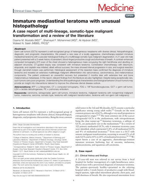 Pdf Immature Mediastinal Teratoma With Unusual Histopathology A Case Report Of Multi Lineage
