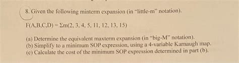 solved 8 given the following minterm expansion in