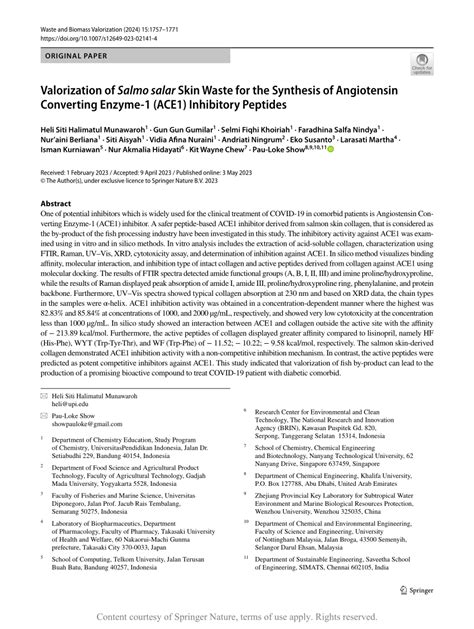 Valorization Of Salmo Salar Skin Waste For The Synthesis Of Angiotensin