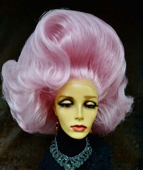 Drag Cabaret Wig W21 084 Lace Front Dramatic Side Swept Bouffant Ice Pink Color Wigs