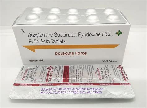 Doxylamine Succinate 20 Mg Pyridoxine Hcl 20 Mg Folic Acid 5 Mg Tablet Dolaxine Forte