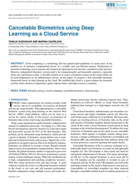 Pdf Cancelable Biometrics Using Deep Learning As A Cloud Service