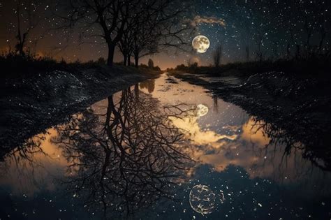 Premium Ai Image Puddle Filled With Twinkling Reflections Of The