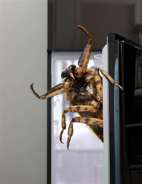 Una Cucaracha Frita Gigante Asoma A La Puerta De Un Refrigerador