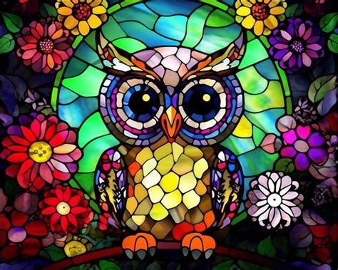 Premium Ai Image A Close Up Of A Stained Glass Owl Sitting On A