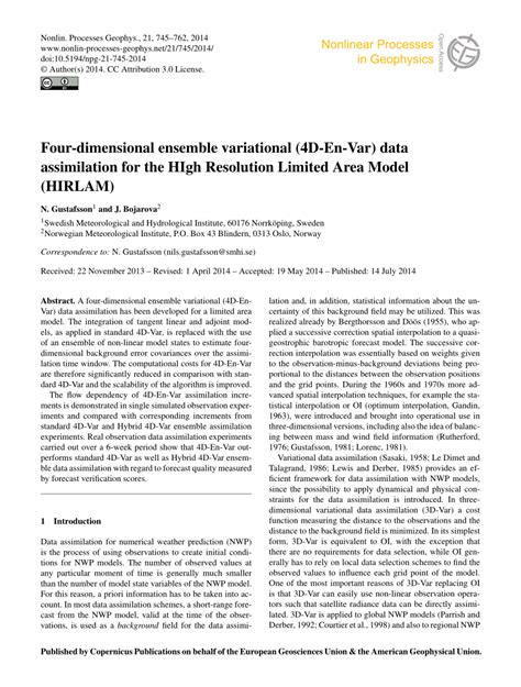 Pdf Four Dimensional Ensemble Variational 4d En Var Data Assimilation For The High