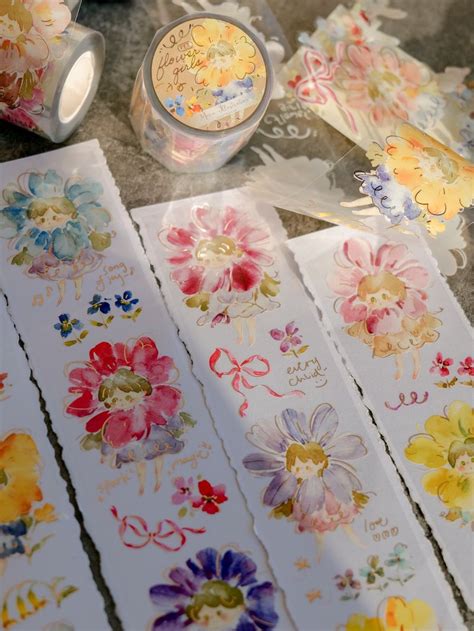 花的孩子 亮面玫瑰金pet膠帶特油加白墨含離型紙 Meow Illustration｜紙膠帶和紙pet人氣榜 Pinkoi