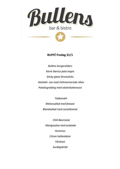 Menu At Bullens Restaurant Umeå