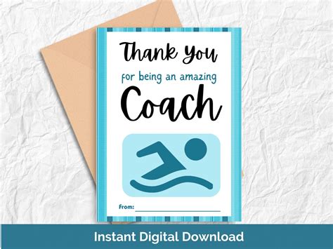 Swim Coach Thank You Printable T Card Holder Swim Coach Thank You