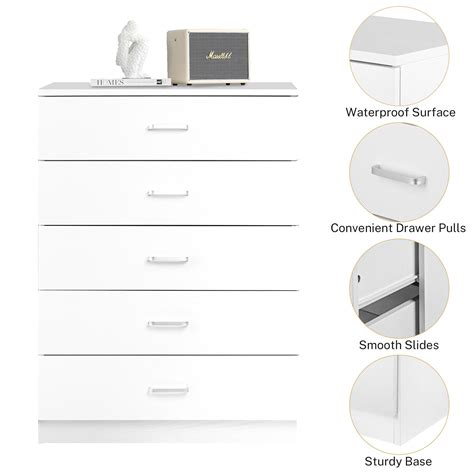 Syngar Tall White 5 Drawer Dresser Modern Storage Cabinet With Big