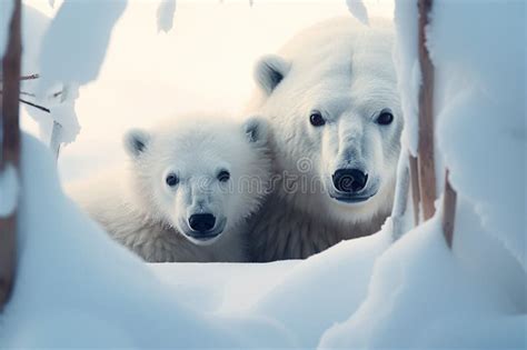 Polar Bear Mother And Cub Share A Heartwarming Moment In A Snowy Den