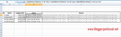 Cara Menghitung Umur Di Excel 2007 Dengan Fungsi DATEDIF BERTINGKAT