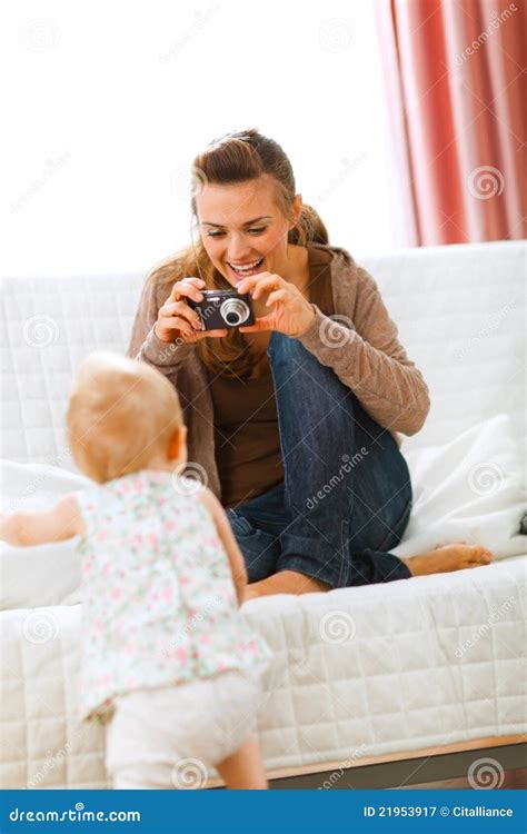 Modern Mother Making Photos Of Baby Stock Image Image Of Innocence Enjoy