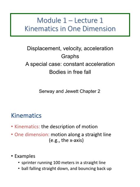 Module 1 L1 Kinematics 1d M1 L1 Pdf Velocity Acceleration