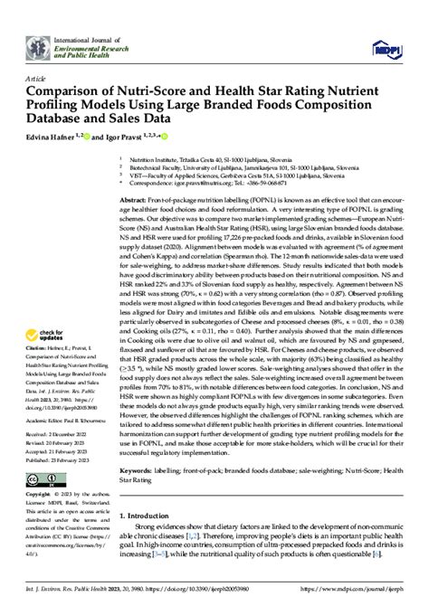 Pdf Comparison Of Nutri Score And Health Star Rating Nutrient Profiling Models Using Large
