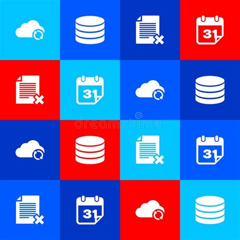 Set Cloud Sync Refresh Database Delete File Document And Calendar Icon Vector Stock Vector