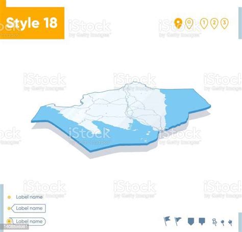 Lampung Indonésie Carte 3d Sur Fond Blanc Avec De Leau Et Des Routes