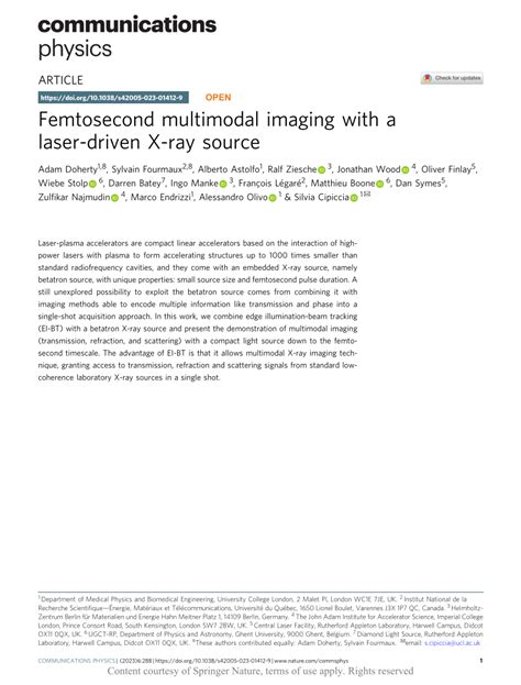 Pdf Femtosecond Multimodal Imaging With A Laser Driven X Ray Source
