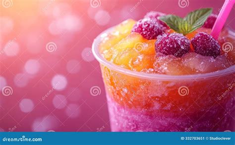 Colorful Slushie In A Tall Plastic Cup With Whipped Cream Rainbow
