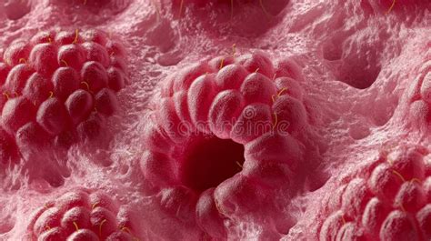 Highly Magnified Textural Macro Image Of Ripe Raspberry Stock