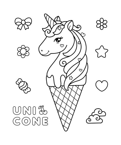 Unicorn Ice Cream Colouring Page