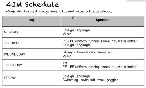 Class Timetable Grade 4im 20152016