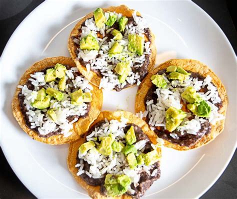 Bean And Rice Tostadas With Tomato Tomatillo Salsa Mexican Please