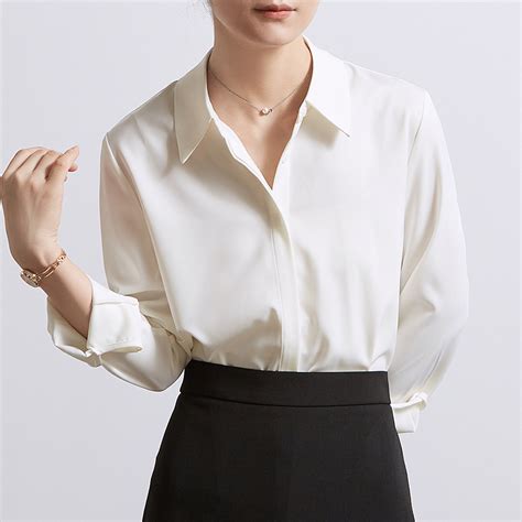 Chicbliss白色缎面衬衫女长袖春秋新款通勤暗门襟垂感免烫衬衣女虎窝淘