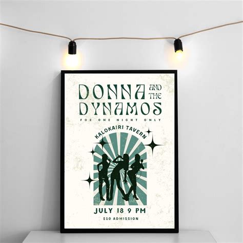 Donna And The Dynamos Poster Mamma Mia Poster Green Wall Etsy