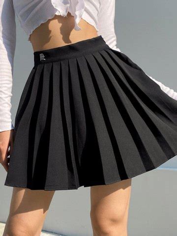 Emmiol Free Shipping 2024 Lined Detail Embroidery Pleated Mini Skirt
