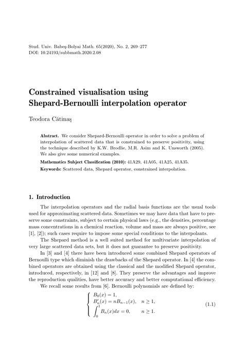 Pdf Constrained Visualisation Using Shepard Bernoulli Interpolation Operator
