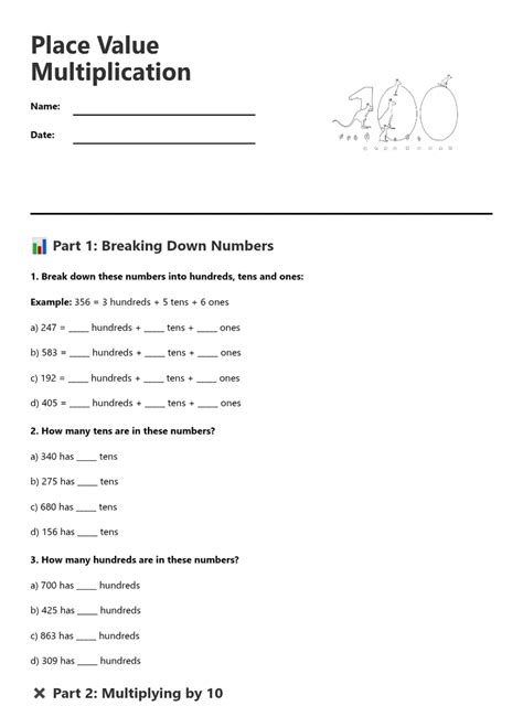 Place Value Multiplication — Free Printable Worksheet For Maths Kuraplan