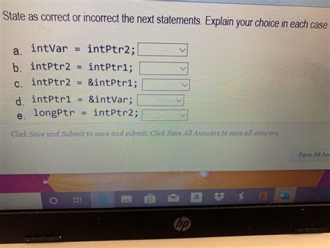Solved Question 1 Given The Next Statements Int Intvar Int