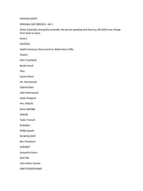 Matilda S Script Pdf