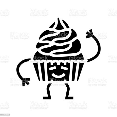 컵케이크 디저트 캐릭터 글리프 아이콘 벡터 일러스트 레이 션 귀여운에 대한 스톡 벡터 아트 및 기타 이미지 귀여운 낙서 드로잉 딸기 Istock