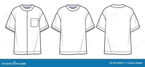 Overfit Tee Shirt Technical Fashion Illustration Stock Vector