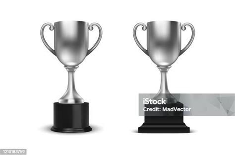 Ikon Piala Pemenang Juara Perak Kosong Vector 3d Mengatur Closeup